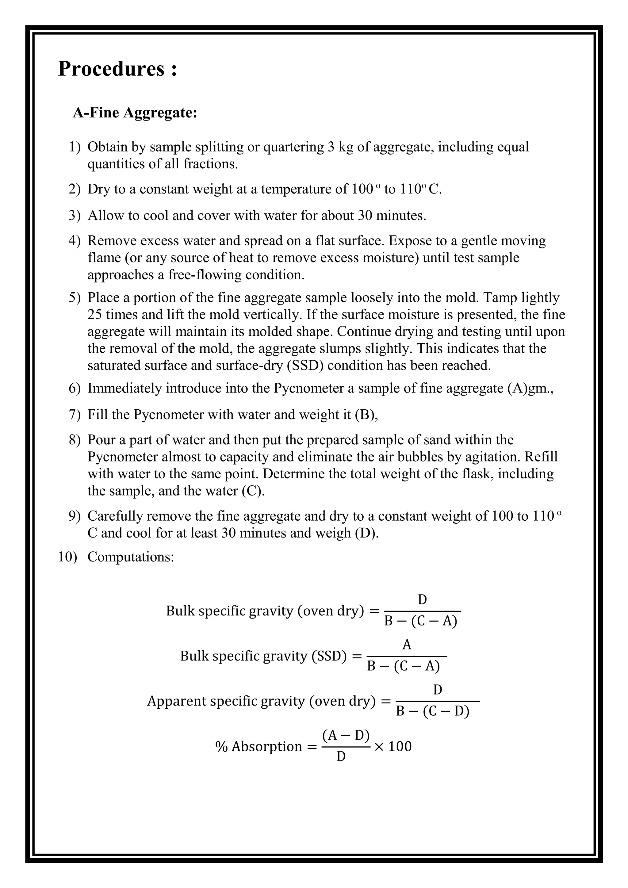 Specific Gravity & Absorption of Aggregate (Coarse & Fine) | Jameel Academy | PDF