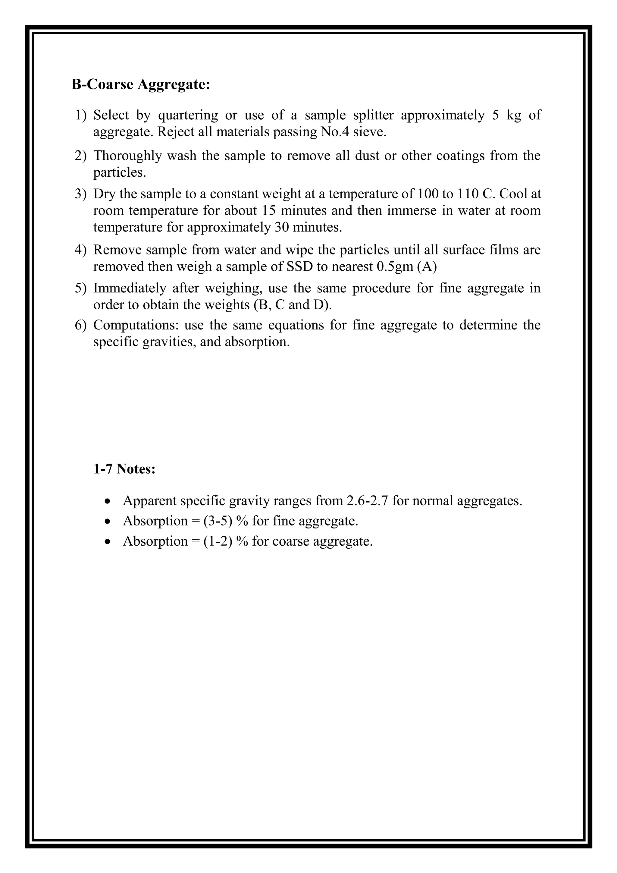 Specific Gravity & Absorption of Aggregate (Coarse & Fine) | Jameel Academy | PDF