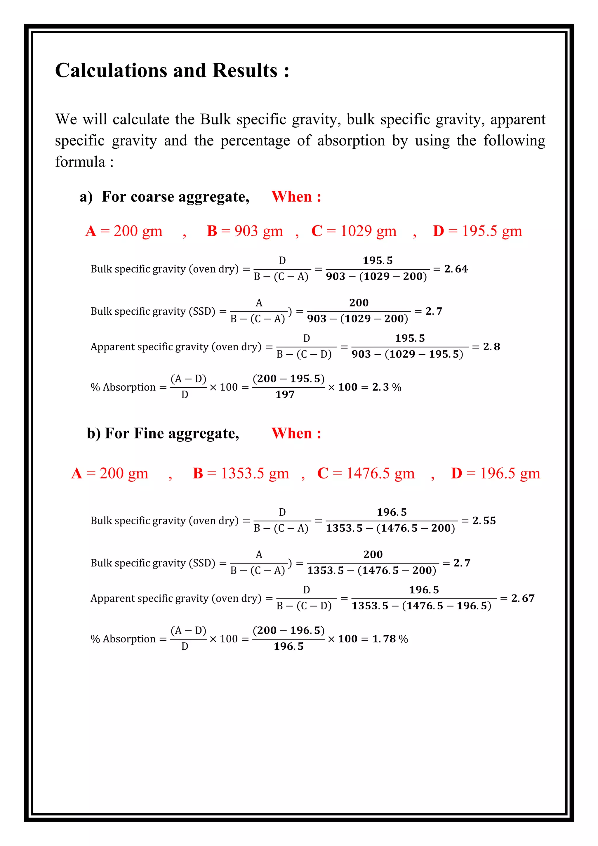 Specific Gravity And Absorption Of Aggregate Coarse And Fine Jameel