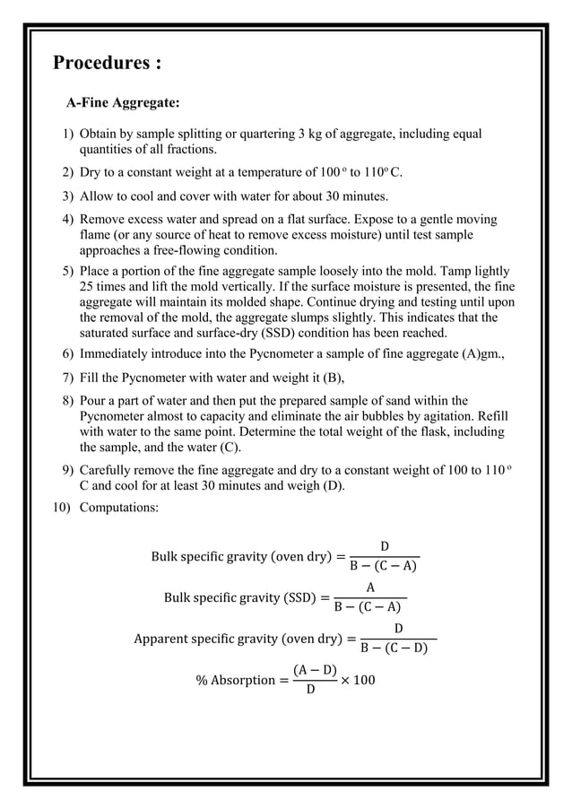 Specific Gravity And Absorption Of Aggregate Coarse And Fine Jameel