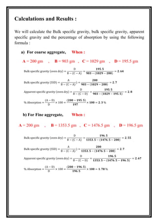 Specific Gravity & Absorption of Aggregate (Coarse & Fine) | Jameel Academy | PDF