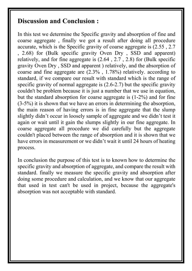 Specific Gravity And Absorption Of Aggregate Coarse And Fine Jameel