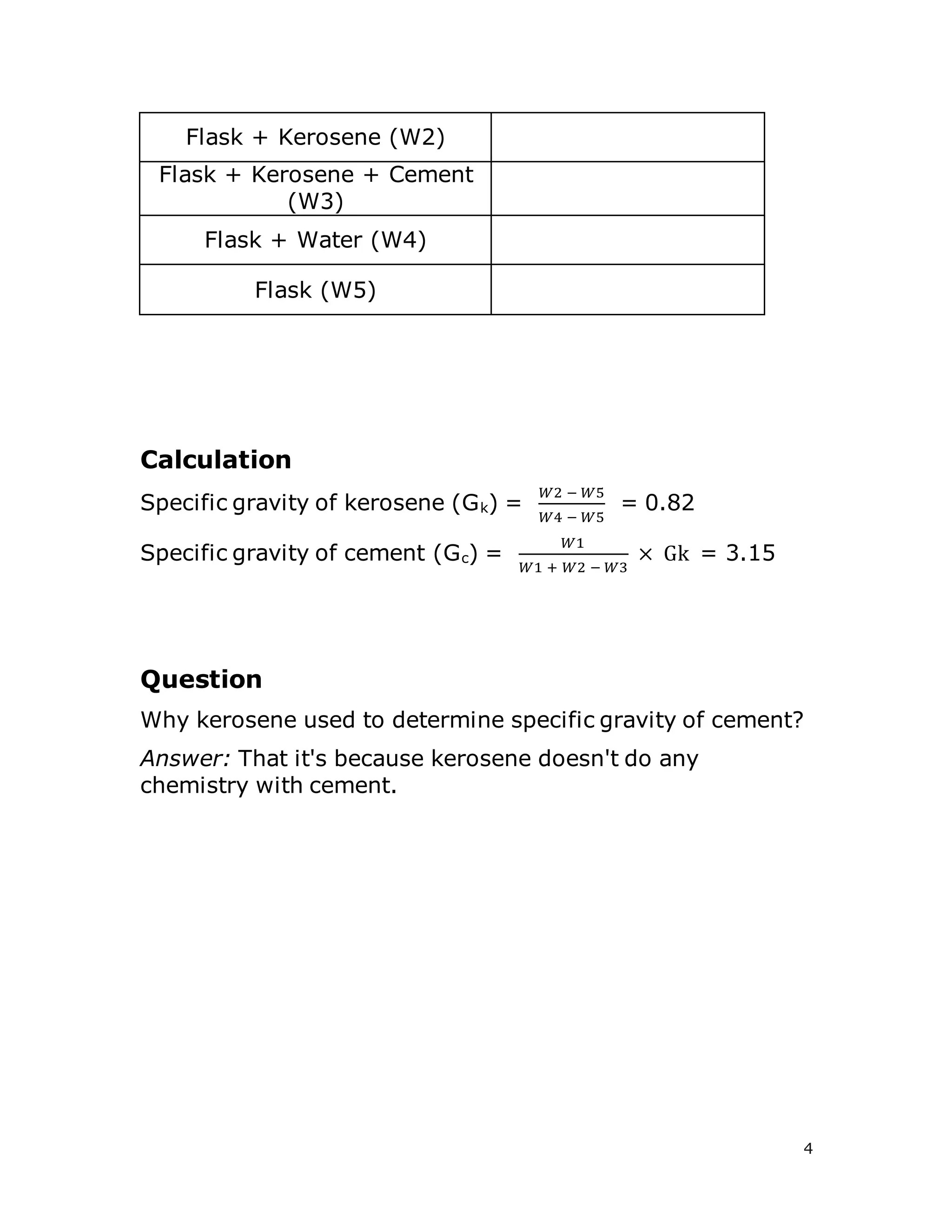 Specific Gravity of Cement | DOCX