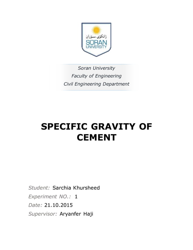 Specific Gravity of Cement | DOCX | Chemistry | Science