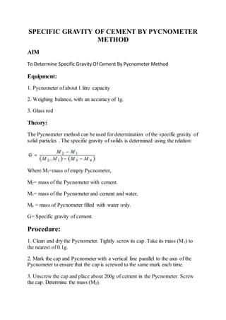 Specific gravity of cement by pycnometer method | DOCX