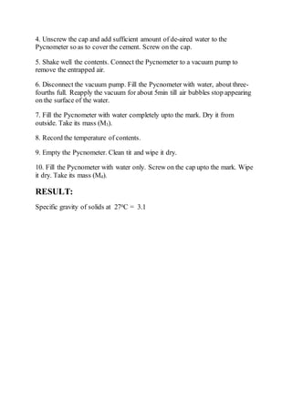 Specific gravity of cement by pycnometer method | DOCX