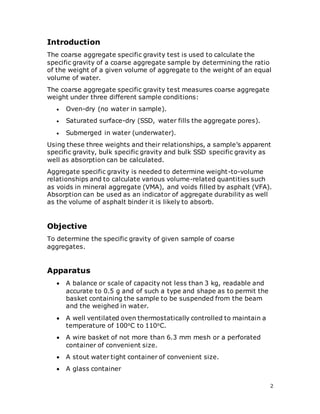Specific gravity of Coarse aggregate | DOCX
