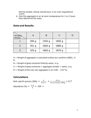 Specific gravity of Coarse aggregate | DOCX