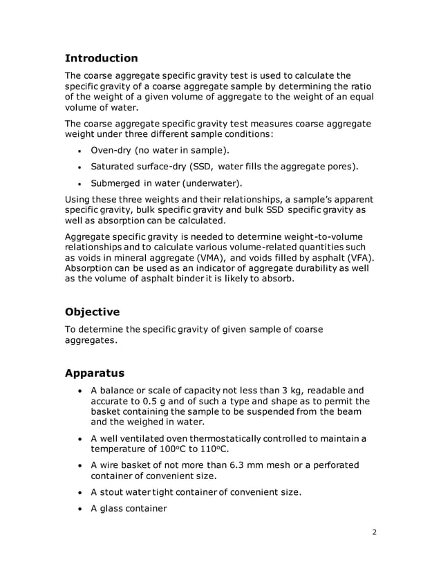 Specific gravity of Coarse aggregate Specific gravity of Coarse aggregate