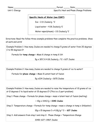 Specific Heat and Phase Change Ditto | DOC