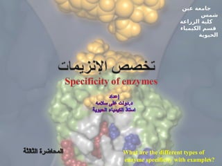 Specificity of enzymesThis specificity is categorized into four main ...