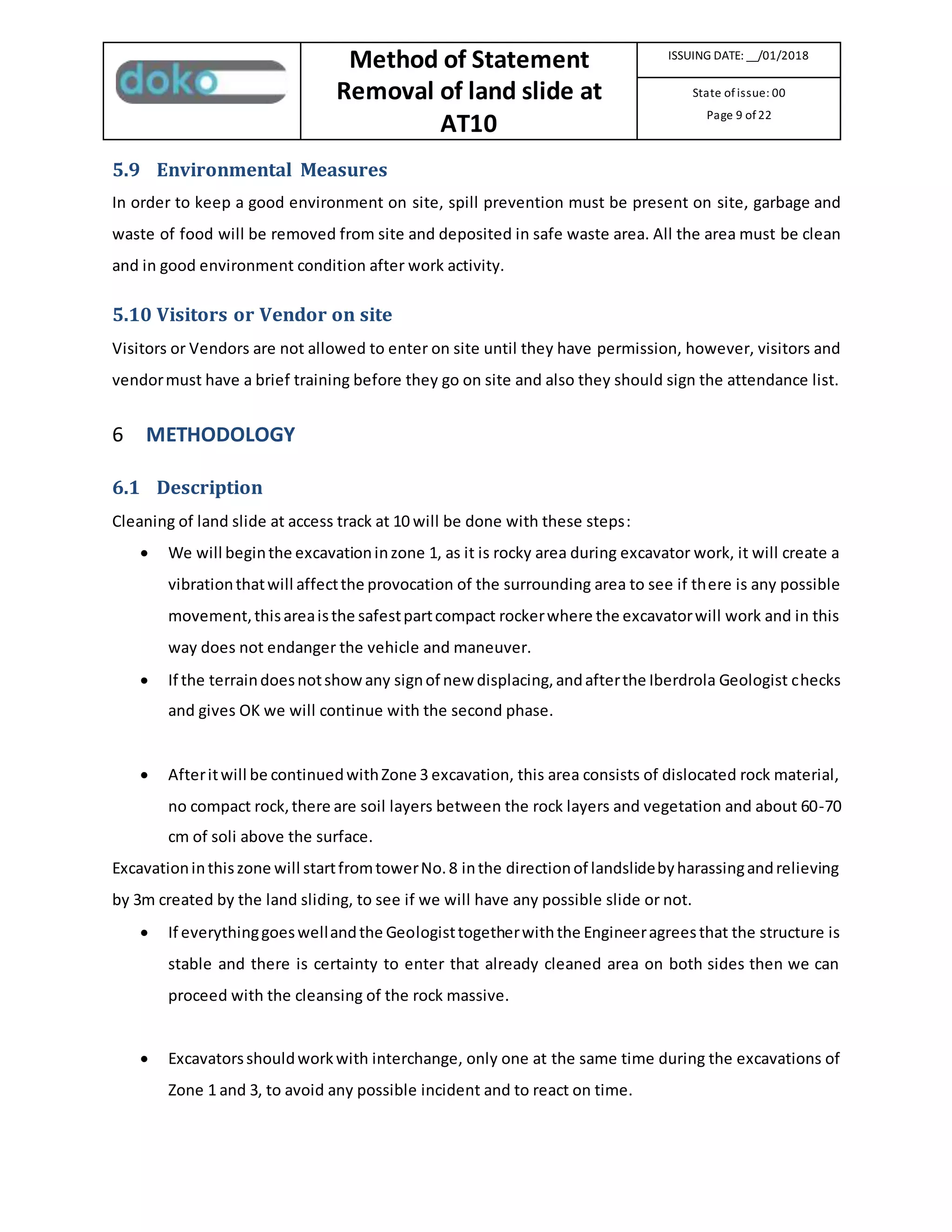 Specific method of statmeents risk assessment -job hazard analysis for land slide | DOCX