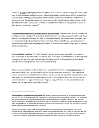 Specific performance, can parties contract out | DOCX