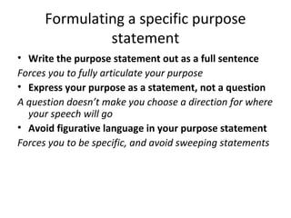 SPE 108: Generating the Central Idea and Determining the Specific Purpose | PPT