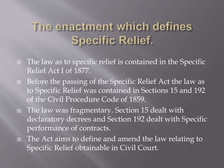 Summary of Specific relief act | PPTX | Law