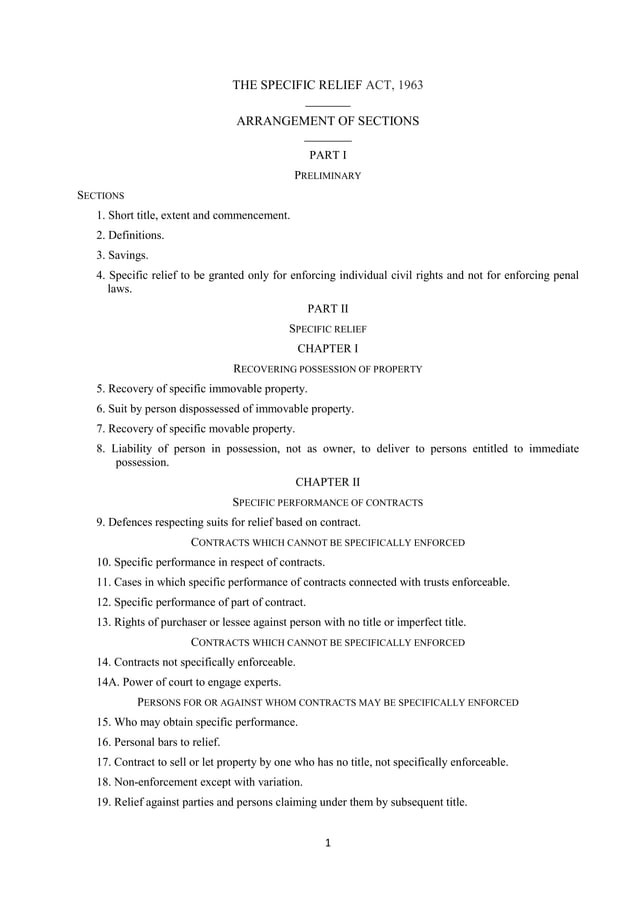 Specific Relief Act 1963 | PDF