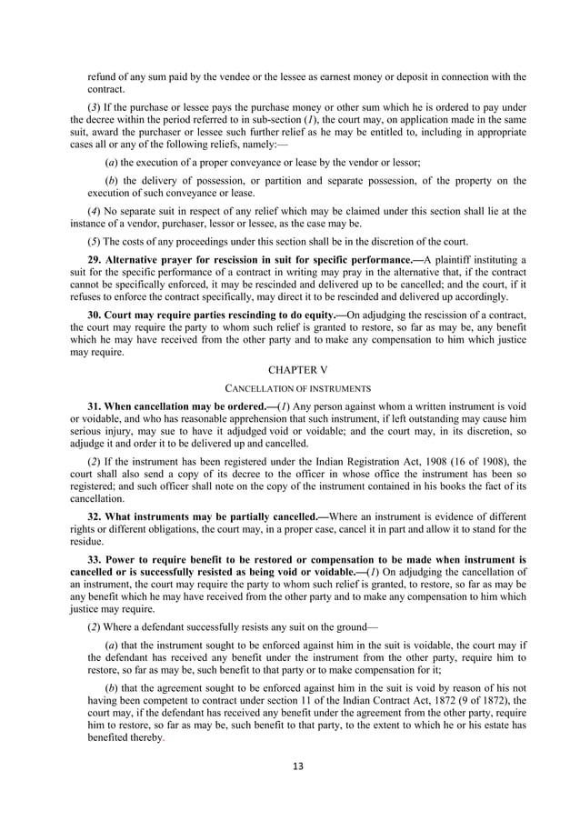 Specific Relief Act 1963 | PDF