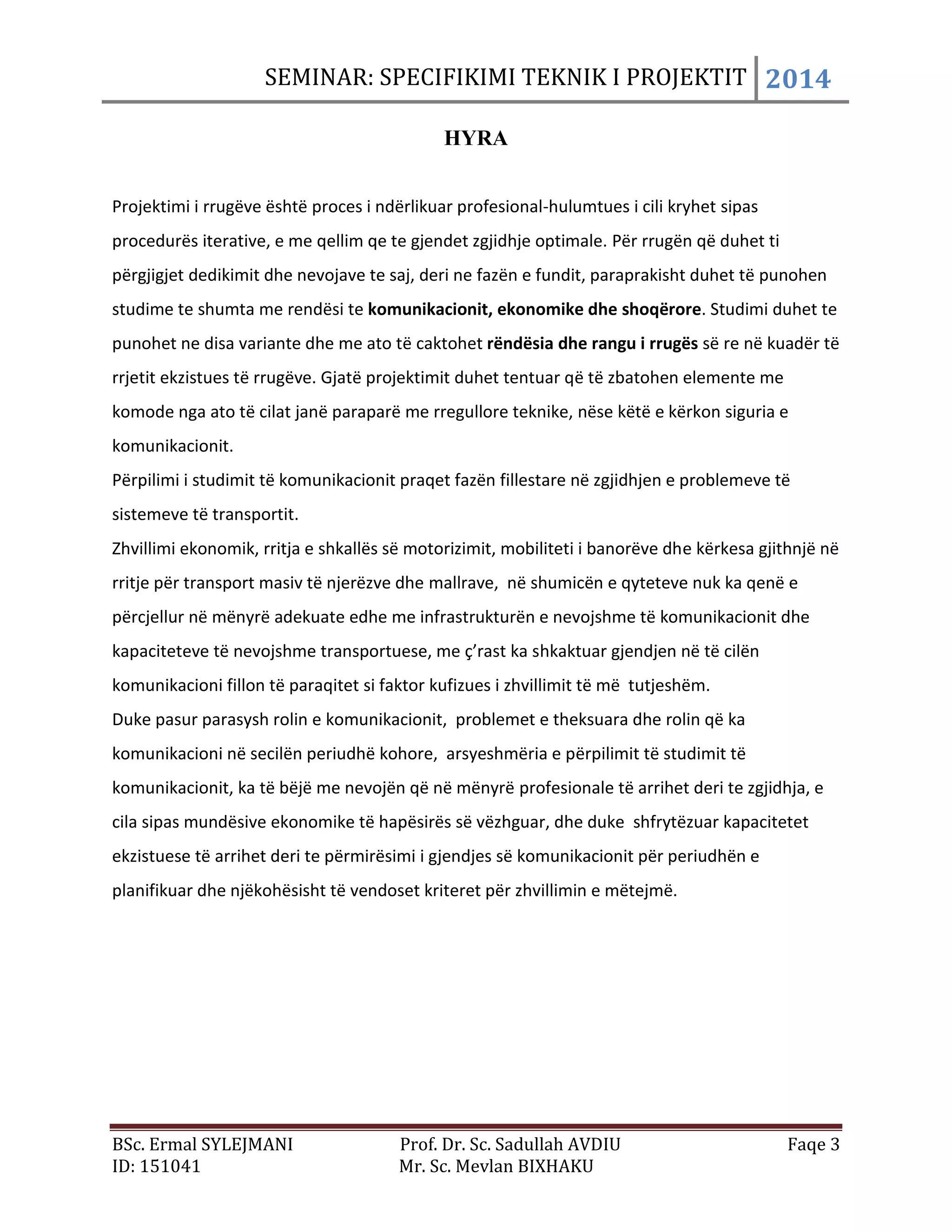 Specifikimi teknik/Planung von Straßen/Road design | PDF