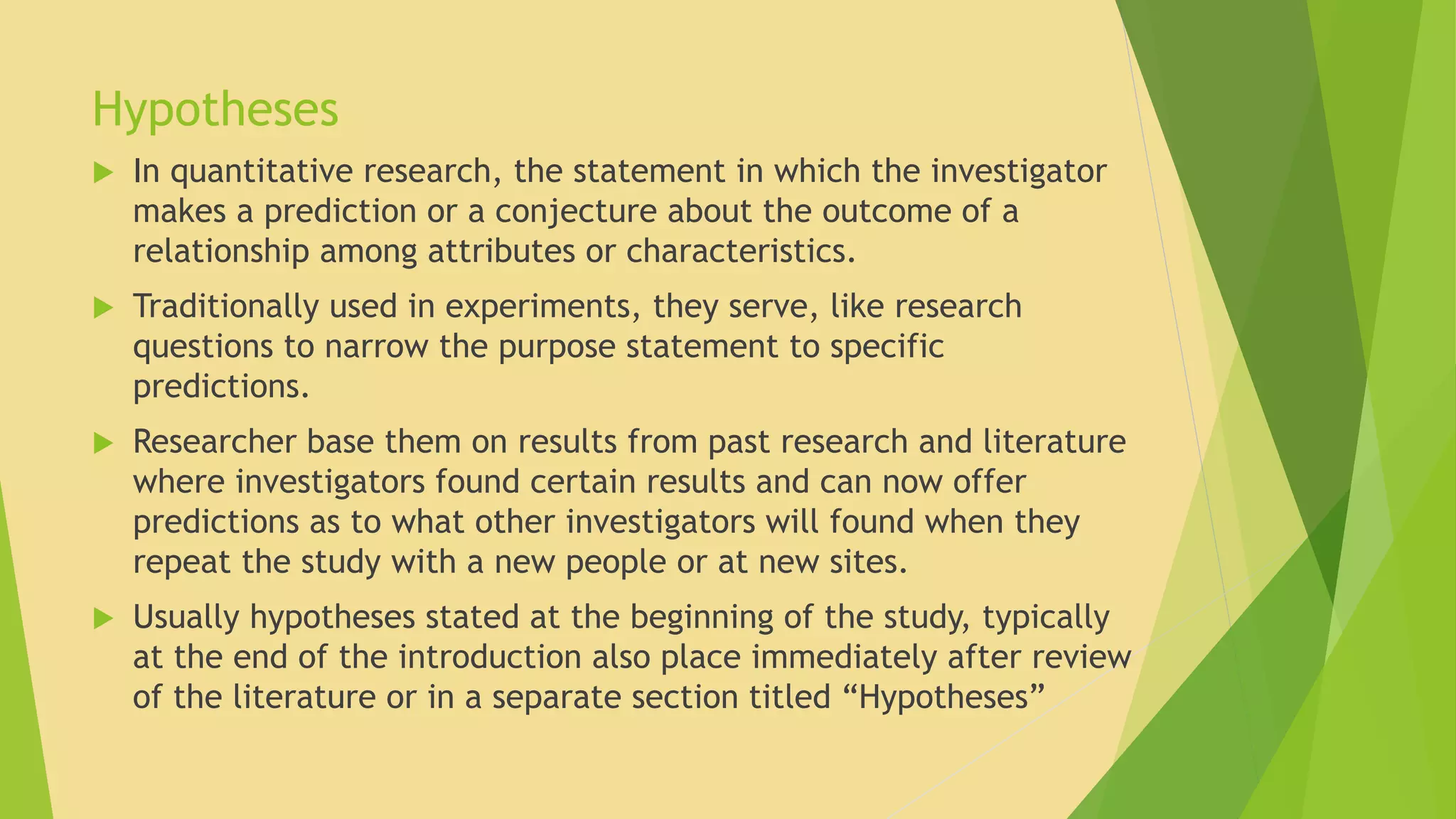 Specifying a purpose, Purpose statement, Hypostheses and research ...