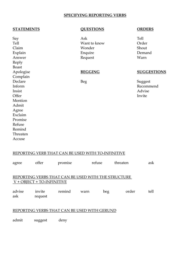 Specifying Reporting Verbs | PDF