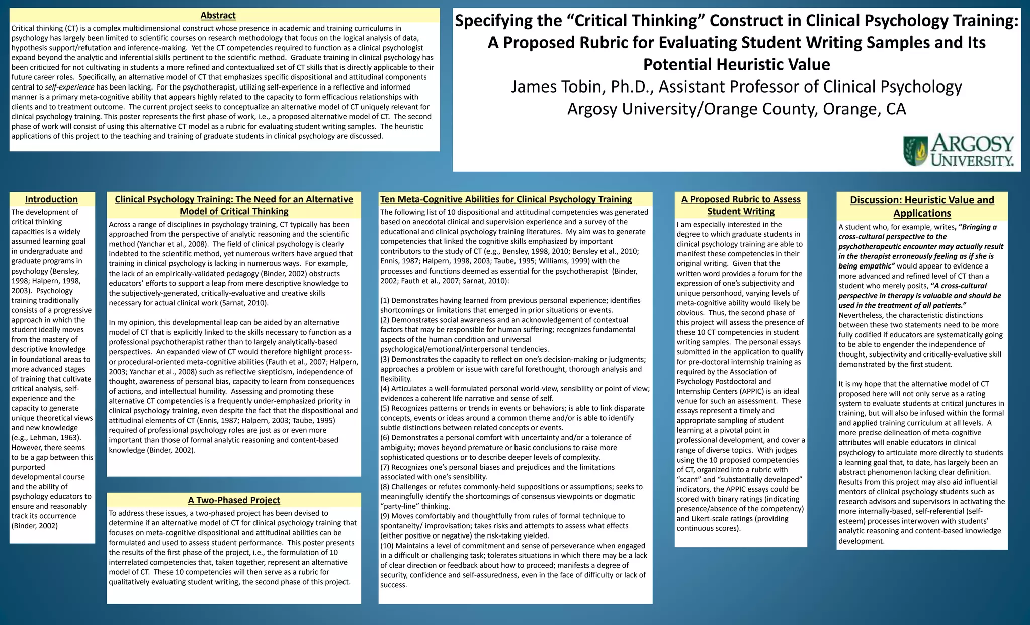Specifying the “Critical Thinking” Construct in Clinical Psychology ...
