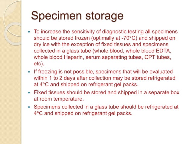 Specimen storage | PPTX | Blood Disorders | Diseases and Conditions