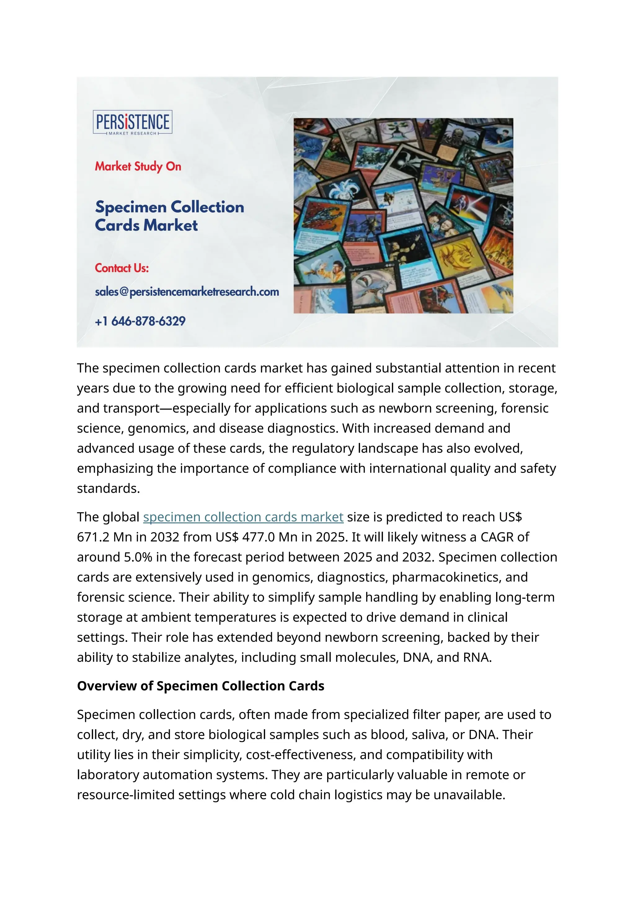 Specimen Collection Cards Market Competitive Landscape Overview | DOCX