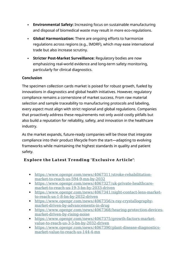 Specimen Collection Cards Market Competitive Landscape Overview | PDF