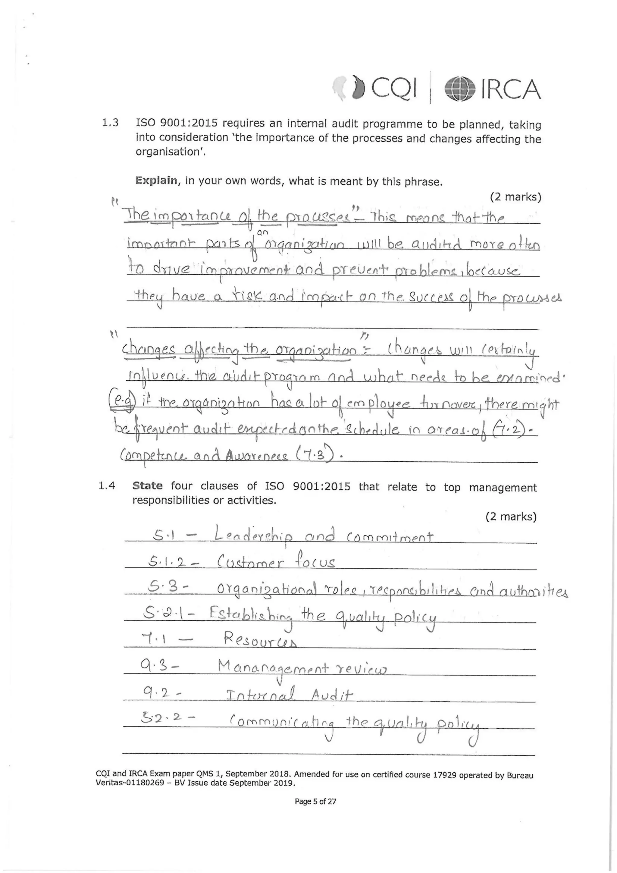 ISO 9001-2015 Lead Auditor Soved Specimen question | PDF