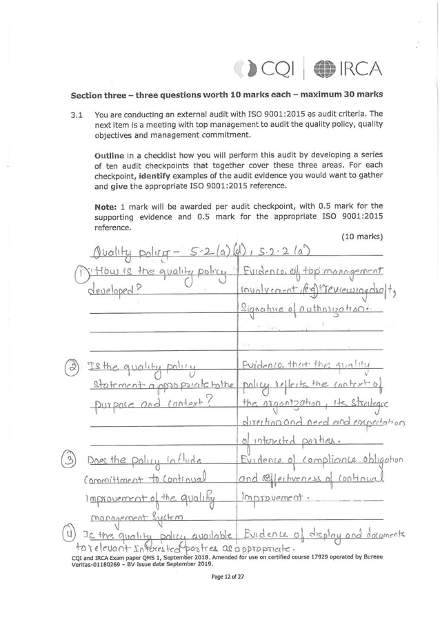 ISO 9001-2015 Lead Auditor Soved Specimen question | PDF