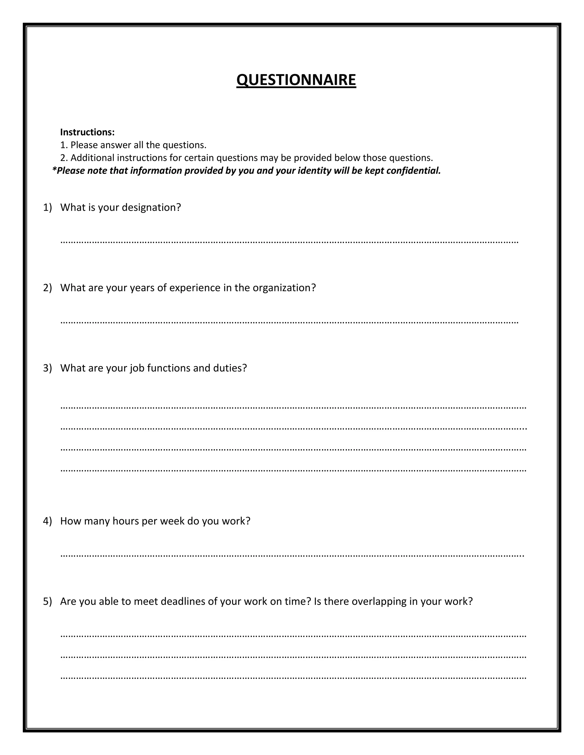 Specimen questionnaire for the people | DOCX | Human Resources | Business