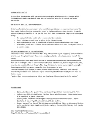 Speckled Band Handout | DOCX | Fiction | Books and Literature