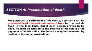PRESUMPTION OF DEATH FOR PURPOSES OF SUCCESSION | PPTX