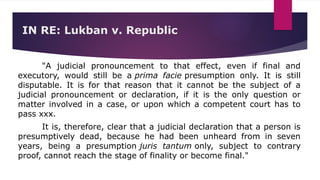 PRESUMPTION OF DEATH FOR PURPOSES OF SUCCESSION | PPTX