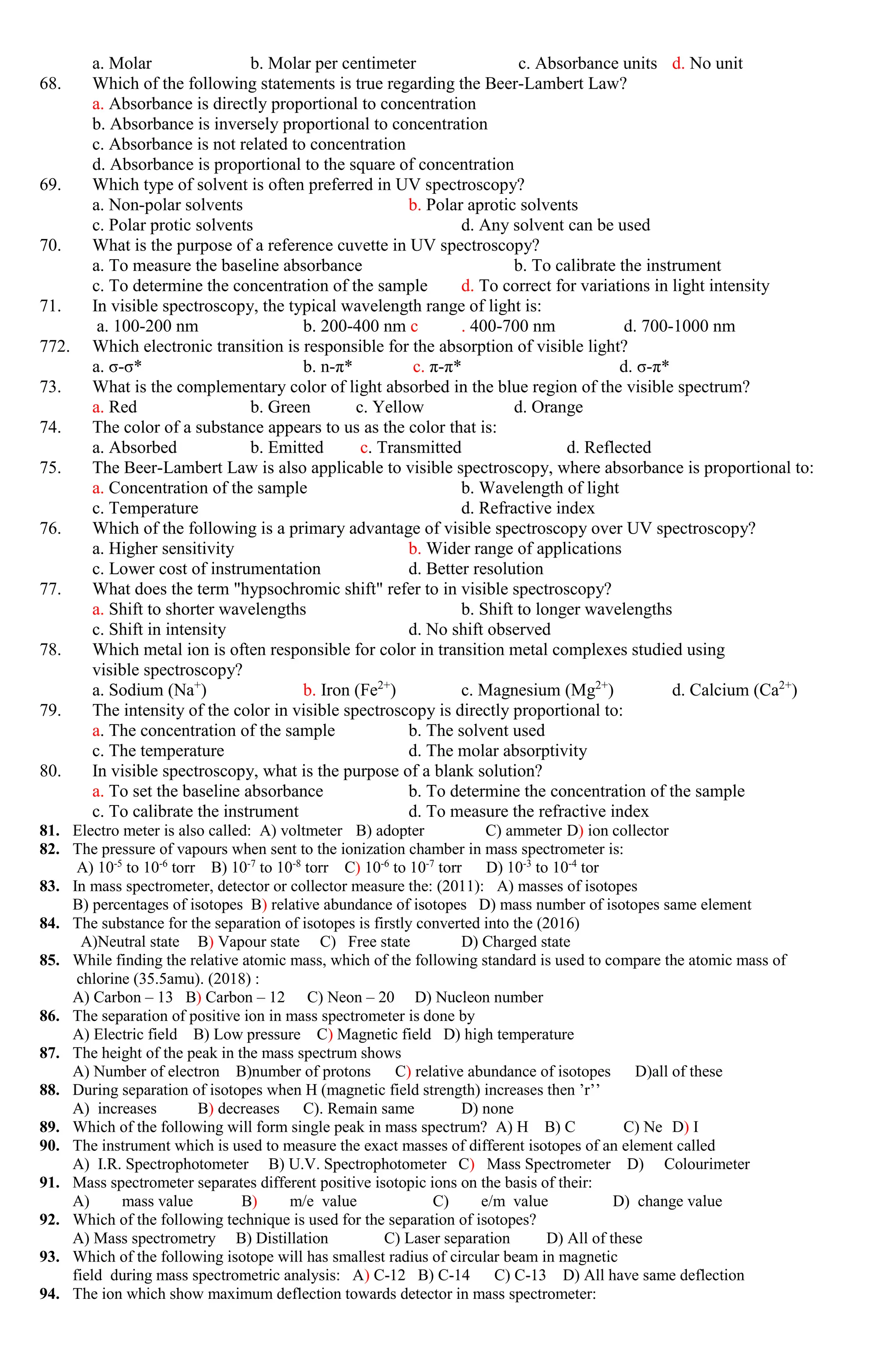 specroscopy question bank.pdf Mass spectrometry,Infrared | PDF