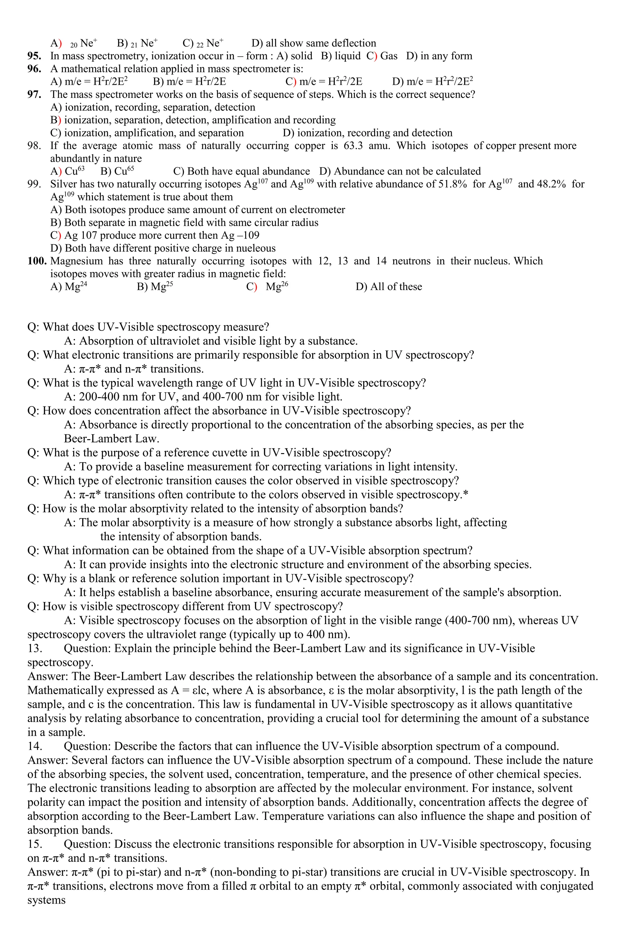 specroscopy question bank.pdf Mass spectrometry,Infrared | PDF