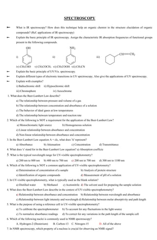 specroscopy question bank.pdf Mass spectrometry,Infrared | PDF