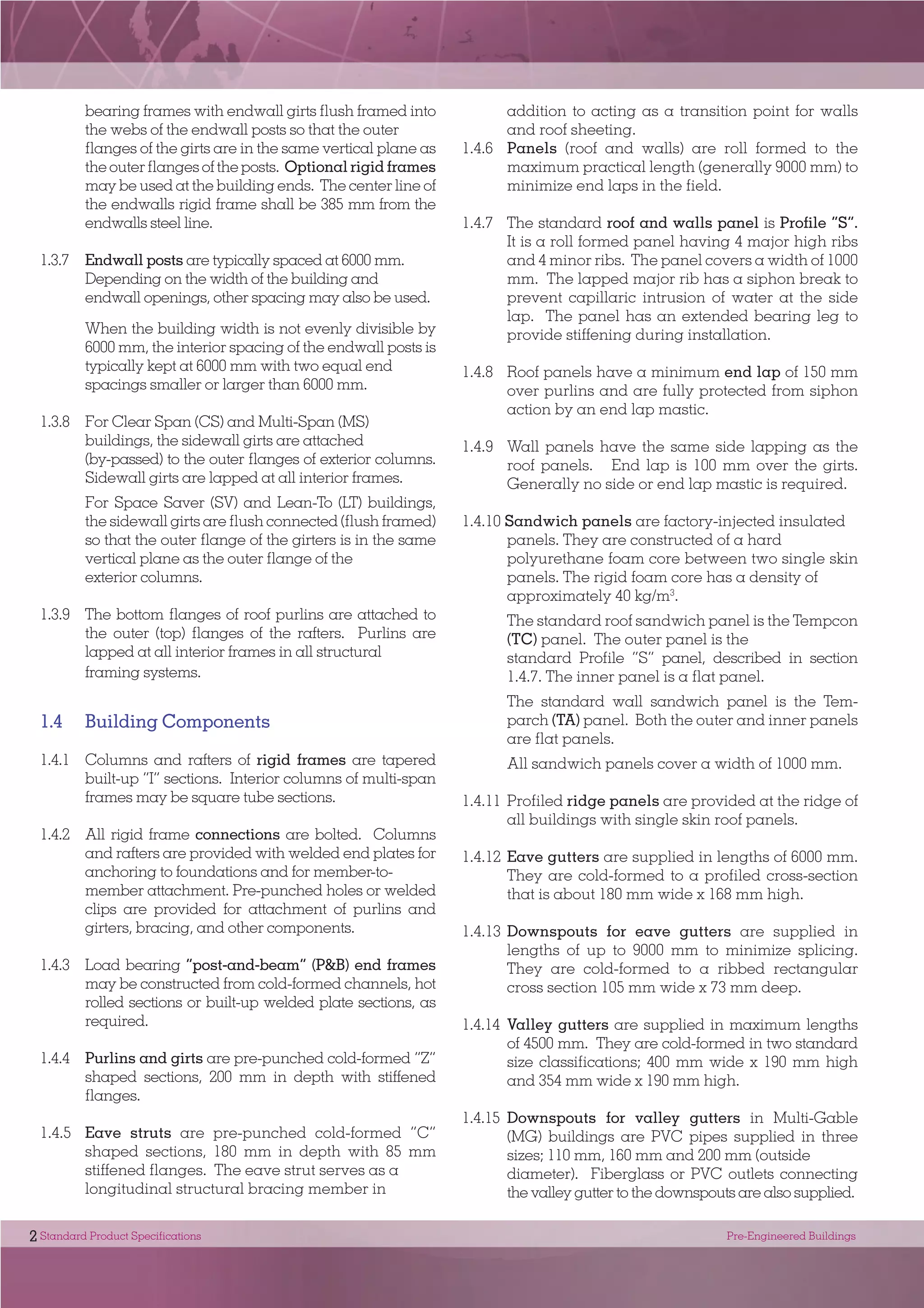 PEB - Standard Product Specifications | PDF