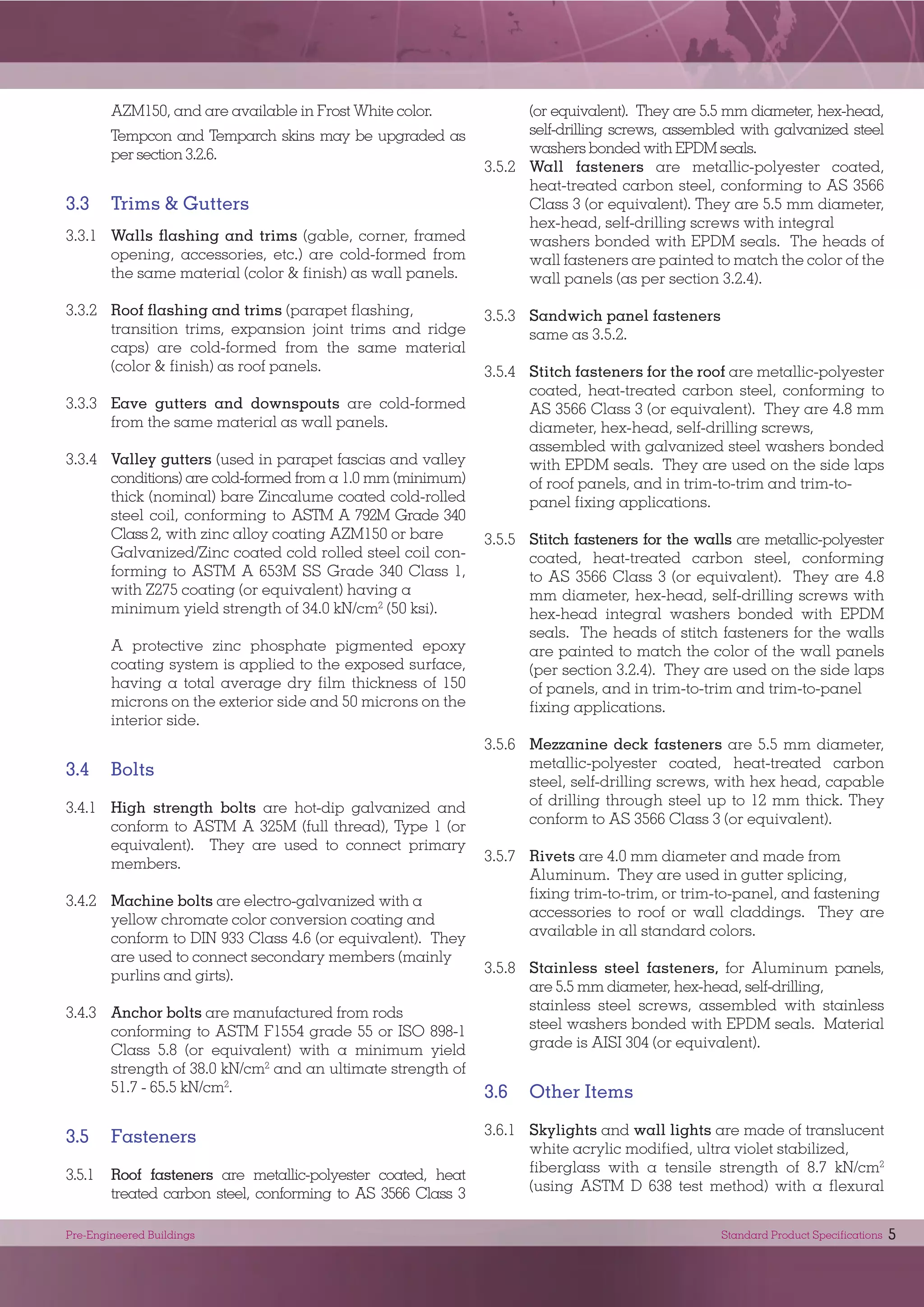 PEB - Standard Product Specifications | PDF