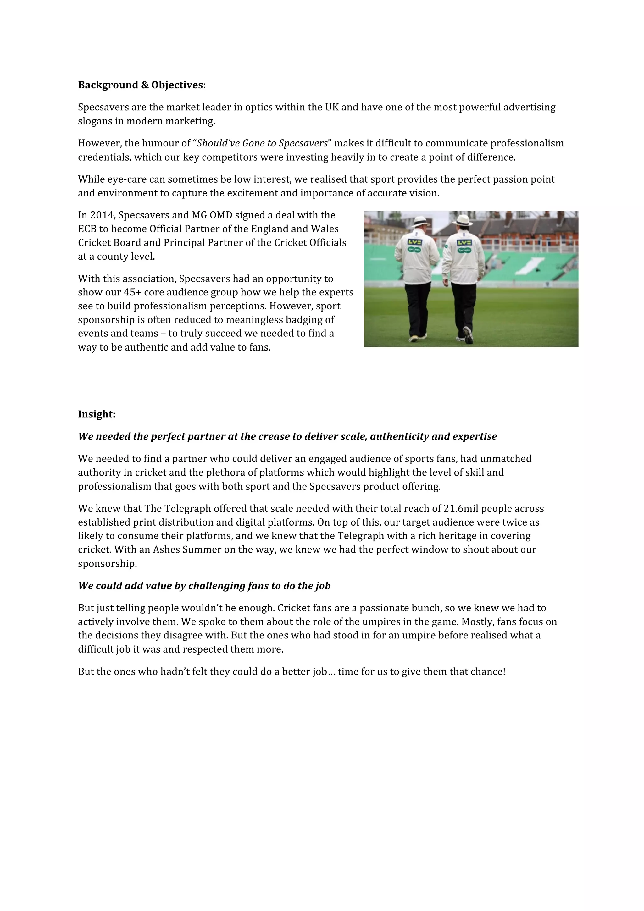 Specsavers - Putting you in the umpire’s shoes | PDF