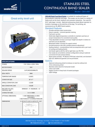 CBS-880 Band Sealer Specsheet | PDF