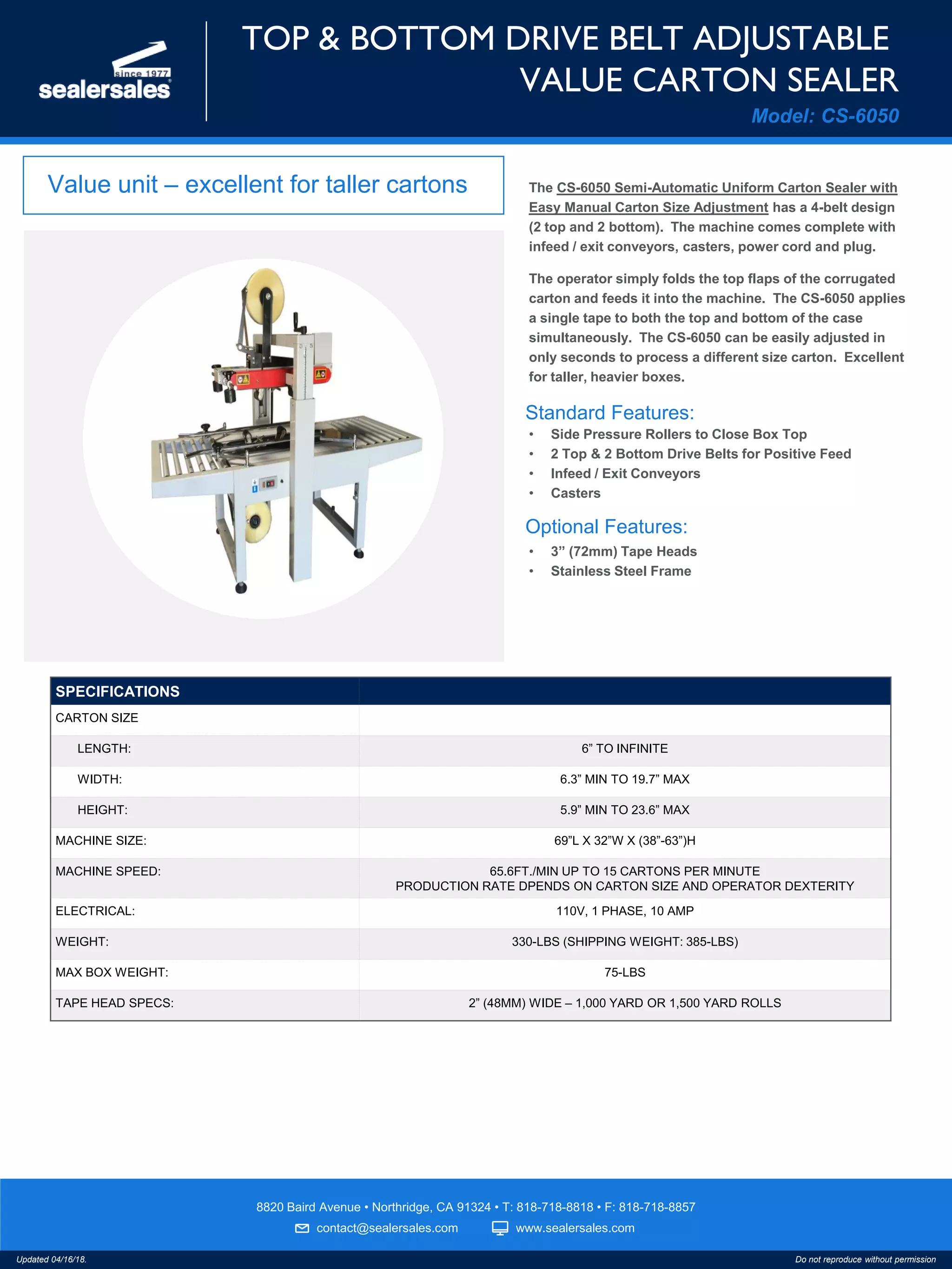 Specsheet CS-6050 carton sealer | PDF