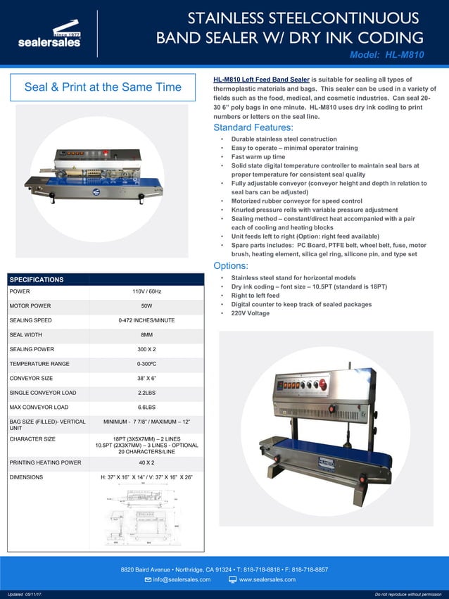 Specsheet HL-M810 Band Sealer | PDF