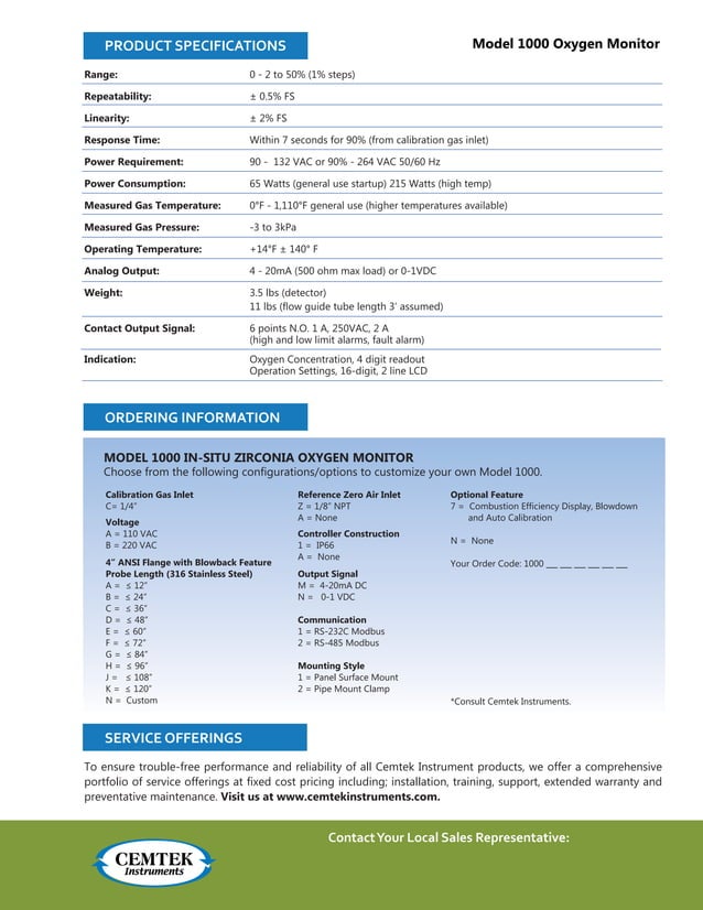 Spec sheet Cemtek Model 1000 Oxygen Monitor | PDF | Chemistry | Science