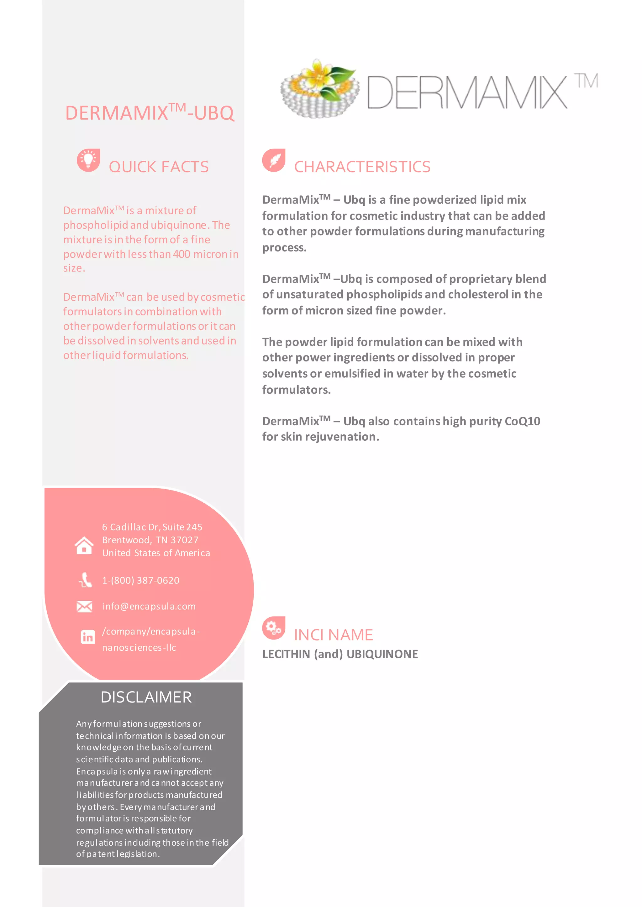 Product Spec Sheet DermaMix-Ubq | PDF