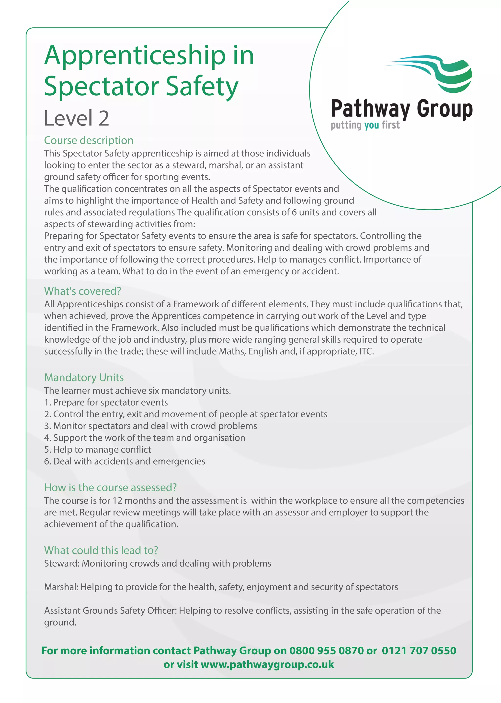 Spectator safety apprenticeship, Spectator Safety Qualification, | PDF