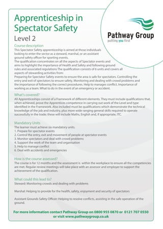 Spectator safety apprenticeship, Spectator Safety Qualification, | PDF