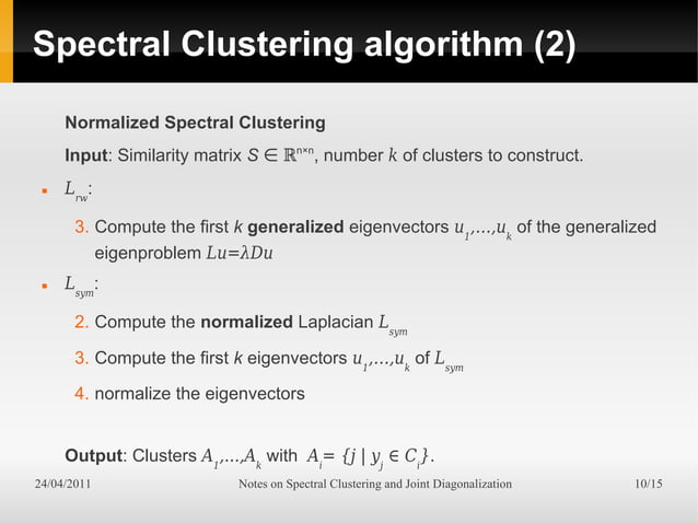 Notes on Spectral Clustering | PPT