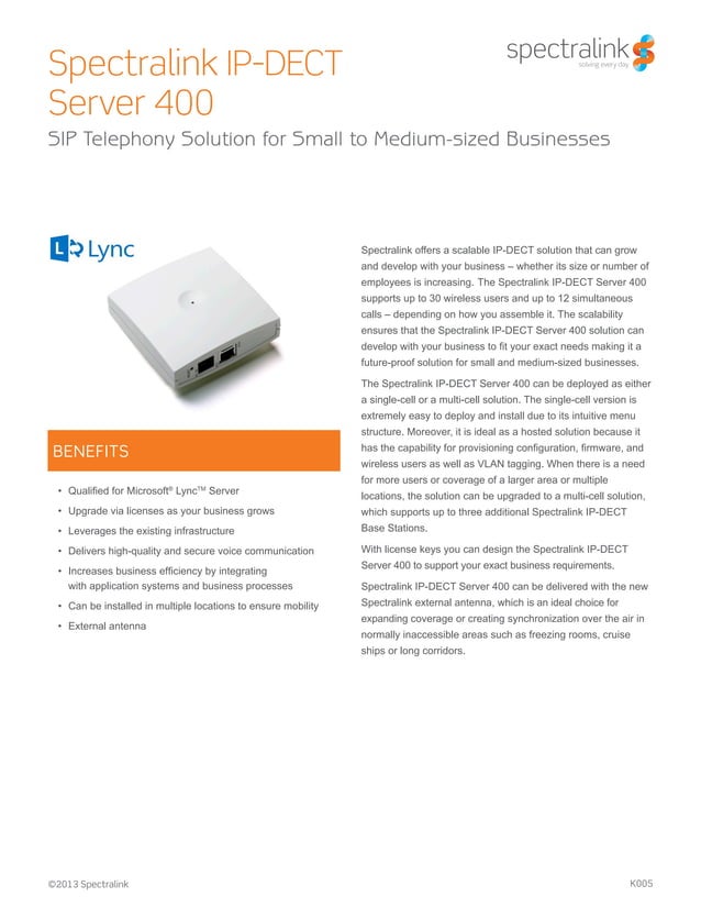 Spectralink ip dect-server400_prdctover_final_100213 | PDF