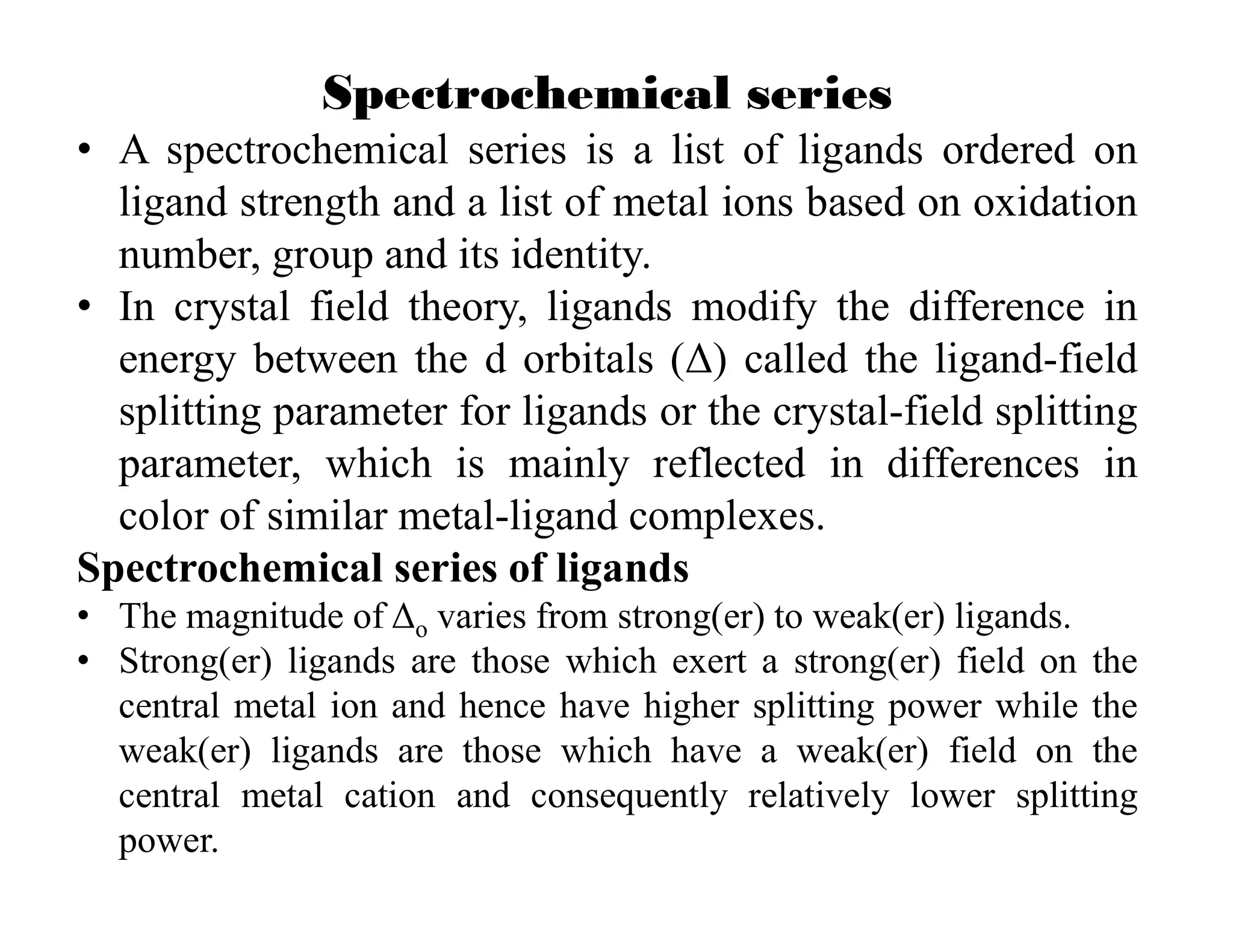 Spectrochemical series | PDF | Chemistry | Science